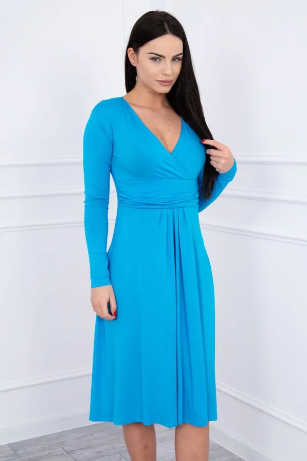 MARKA NIEZDEFINIOWANA DRESS CUT UNDER THE BUST, LONG SLEEVE TURQUOISE