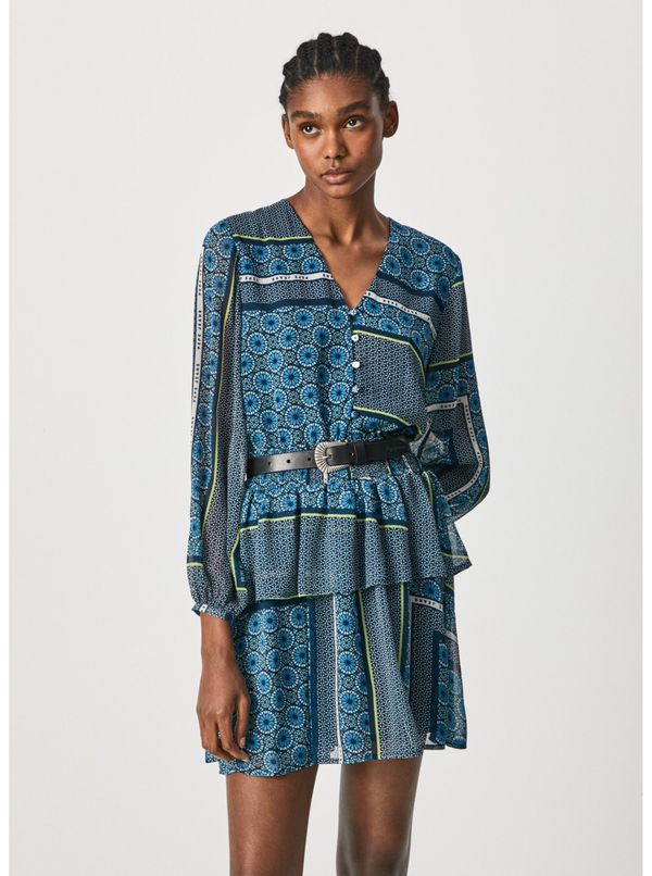 BLUE WOMEN PATTERNED DRESS PEPE JEANS MEGAN - WOMEN