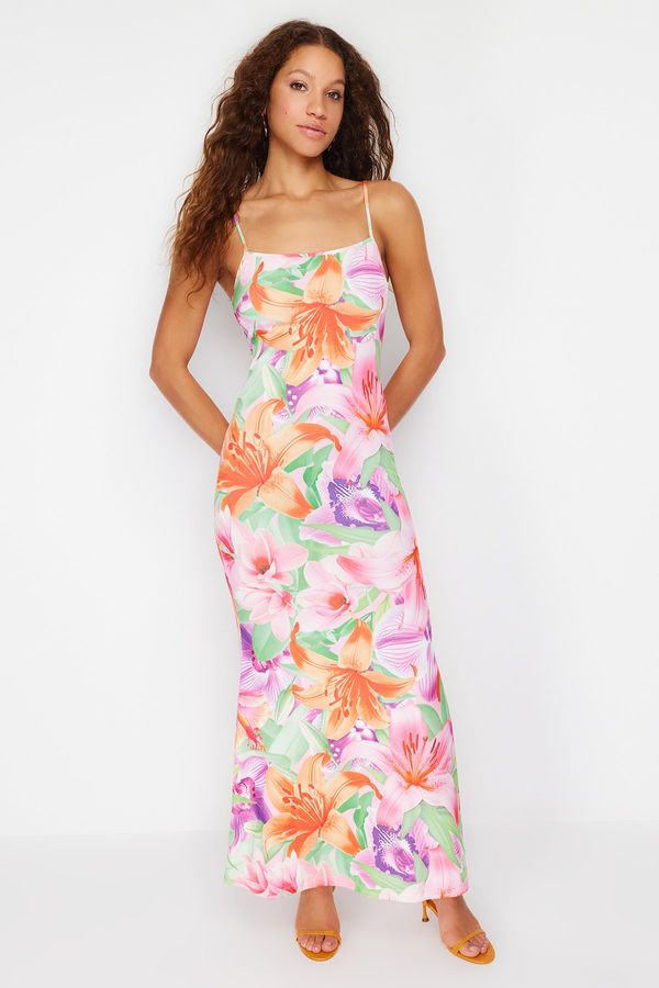TRENDYOL MULTICOLORED FLORAL BODYCONE/FIT STRAP MAXI STRETCHY KNITTED MAXI PENCIL DRESS