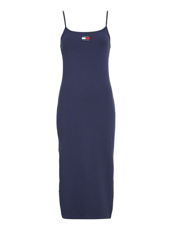 TOMMY JEANS DRESS - TJW STRAPPY BADGE RIB MIDI DRESS BLUE