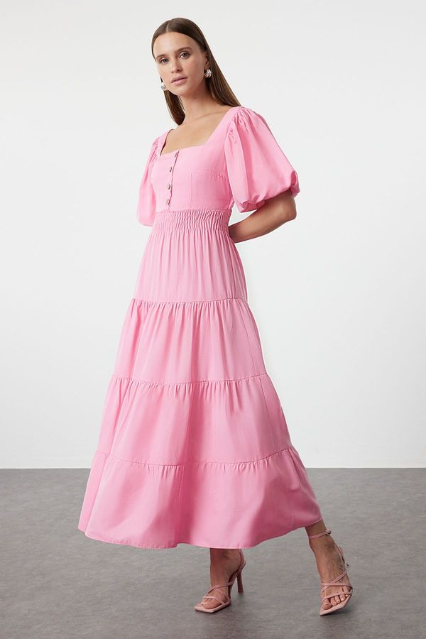 TRENDYOL PINK PLAIN MAXI WOVEN DRESS