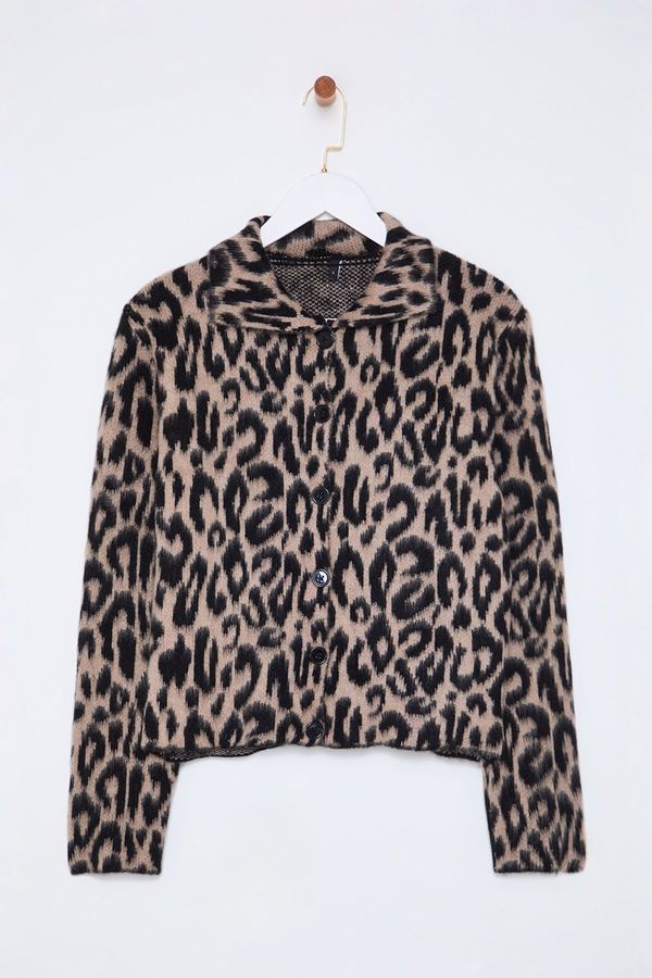 TRENDYOL BROWN LEOPARD PATTERNED KNITTED CARDIGAN