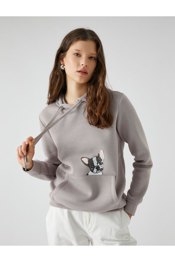 KOTON HOODED SWEATSHIRT DOG PRINTED KANGAROO POCKET