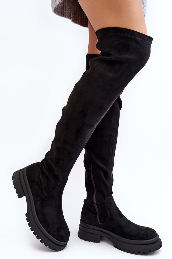 WOMEN'S OVER-THE-KNEE FLAT BOOTS - BLACK SILUNE