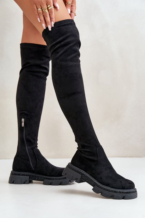 WOMEN'S OVER-THE-KNEE BOOTS MADE OF ECO-SUEDE BLACK IRITHALLA