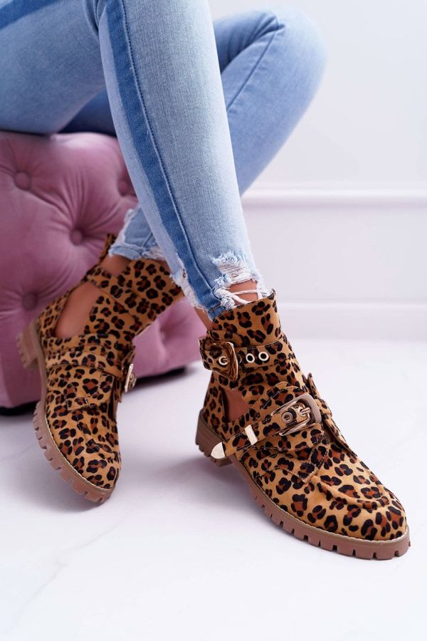 WOMEN'S LU BOO ANKLE BOOTS SUEDE CUTOUT LEOPARD ROCK GIRL