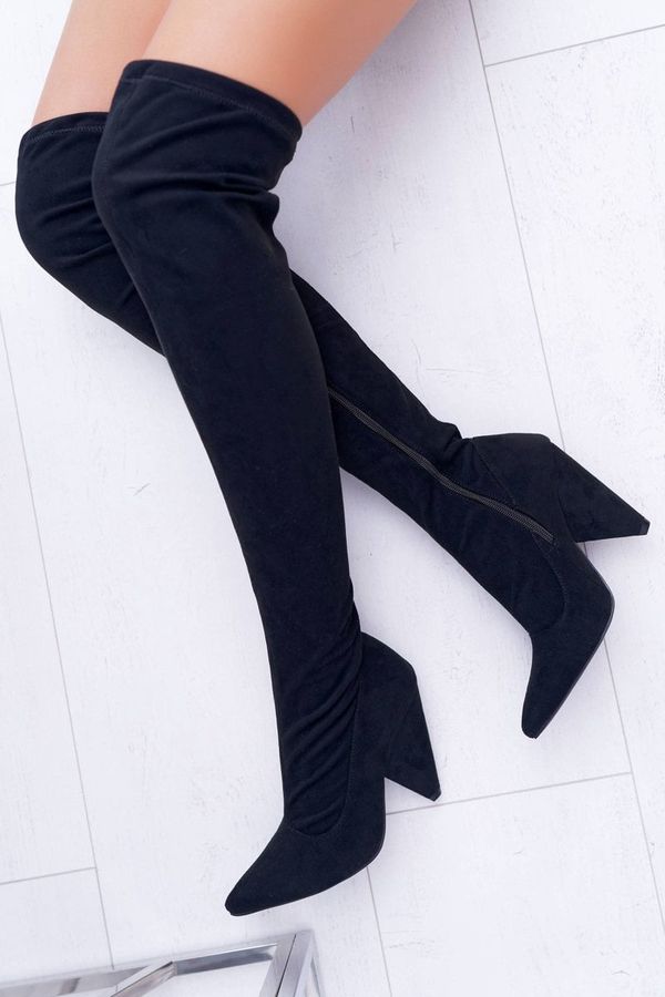 WOMEN'S HEELED LU BOO SUEDE BLACK TAMARIS BOOTS