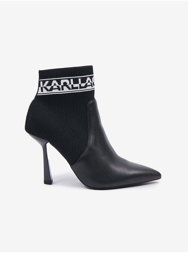 KARL LAGERFELD WOMEN'S BLACK WOMEN'S HEELED ANKLE BOOTS WITH LEATHER DETAILING KARL LA - WOMEN