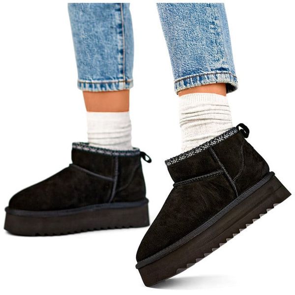 PRIMOHURT BLACK LEATHER SNOW BOOTS, WOMEN'S INSULATED WINTER BOOTS