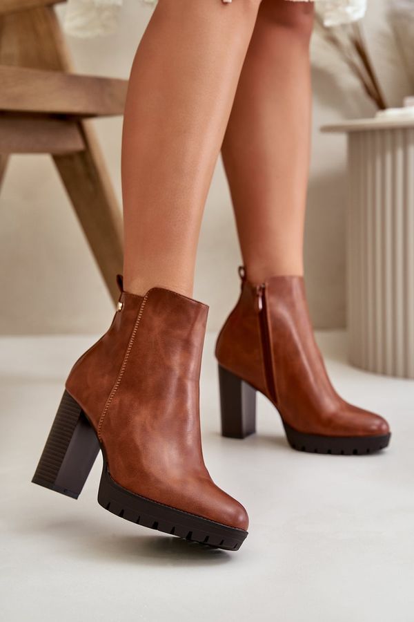 WOMEN'S INSULATED ANKLE BOOTS WITH HIGH HEEL ZIPPER CAMEL BIORIA