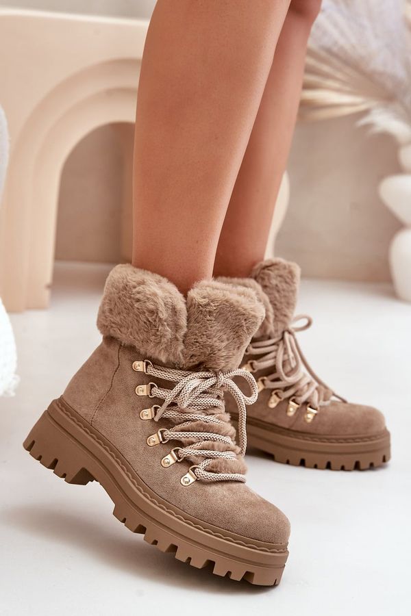 FI1 LACE UP WOMEN BOOTS WITH FUR DARK BEIGE VAMINIA