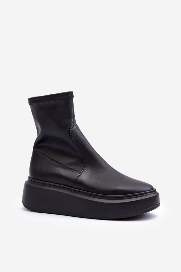 ZAZOO 3395 LEATHER WOMEN'S BOOTS ON CHUNKY PLATFORM BLACK