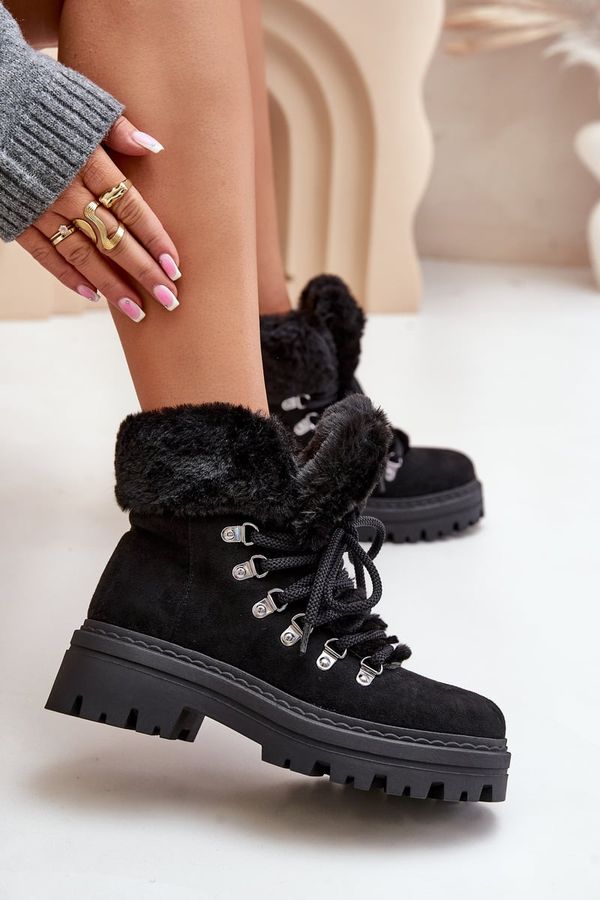 FI1 LACE UP WOMEN'S BOOTS WITH FUR BLACK VAMINIA