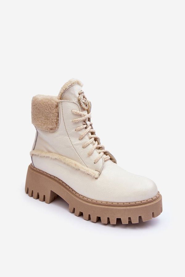 ZAZOO WOMEN'S LEATHER TRAPPER BOOTS CREAM VERGO