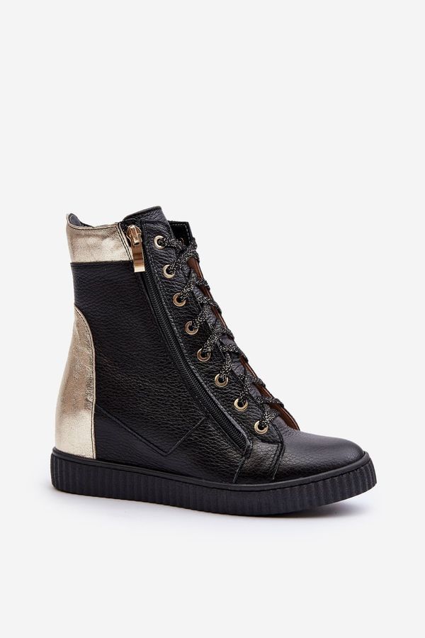 ZAZOO 3081 WOMEN'S LEATHER SNEAKERS WITH WEDGE BLACK