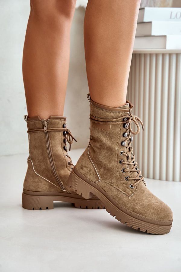 WOMEN'S WORKERS ANKLE BOOTS WITH ZIP MADE OF ECO SUEDE DARK BEIGE SAVALANN