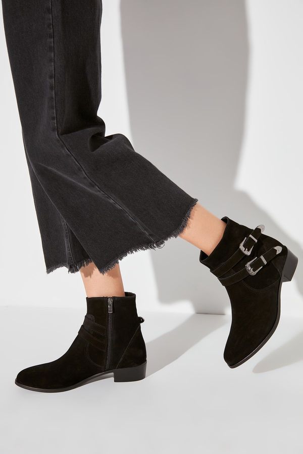 TRENDYOL GENUINE LEATHER BLACK SUEDE WOMEN'S BOOTS & BOOTIE
