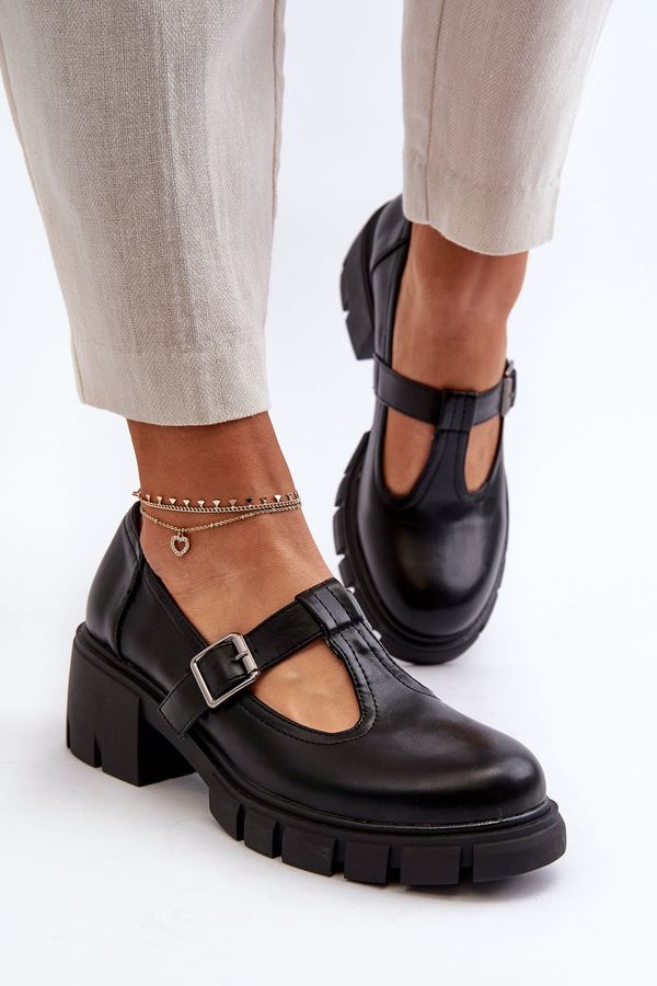 PE2 WOMEN'S ECO LEATHER PLATFORM AND BLOCK HEEL SHOES BLACK EMELNA