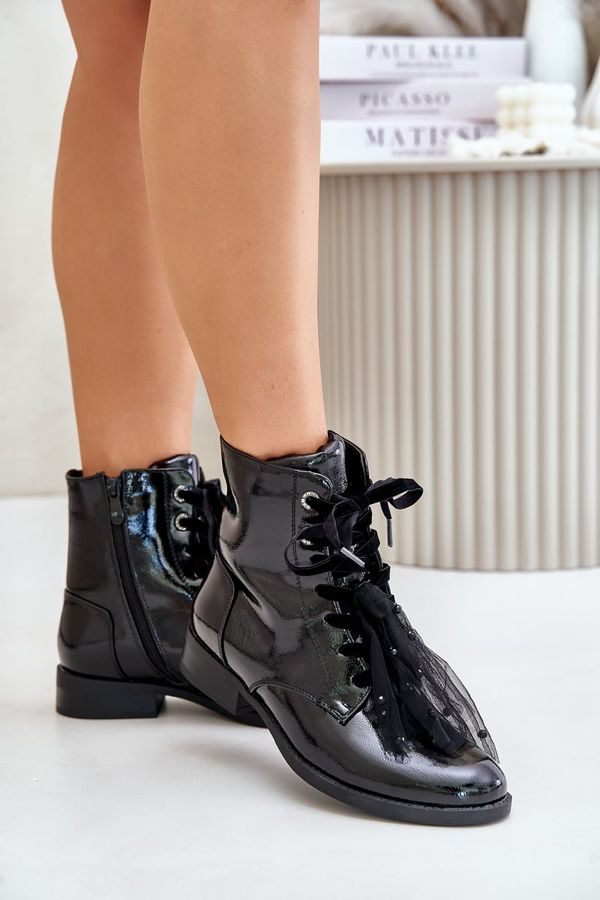 PATENT LEATHER INSULATED ANKLE BOOTS WITH ZIPPER S.BARSKI BLACK
