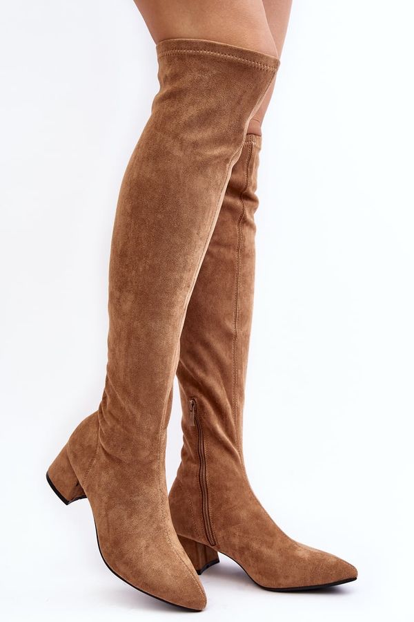 WOMEN'S OVER-THE-KNEE BOOTS WITH LOW HEELS CAMEL MAIDNA