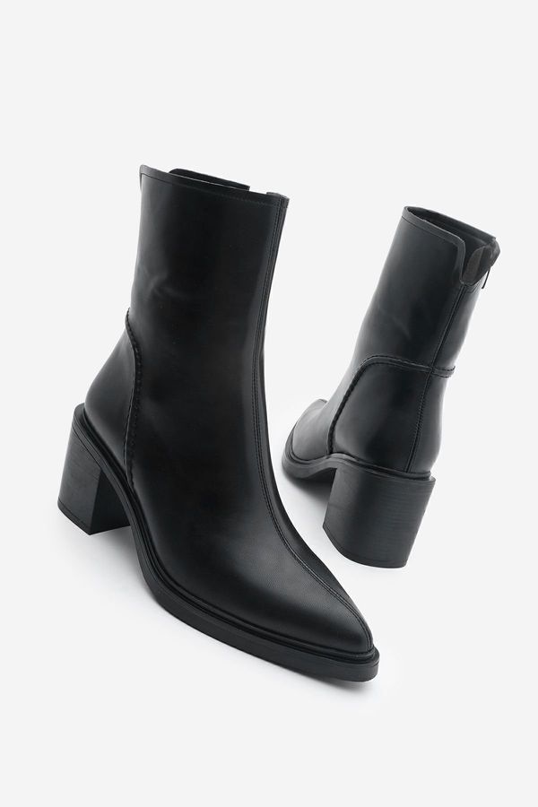 MARJIN WOMEN'S SIDE ZIPPER STITCH DETAILED CASUAL HEELED BOOTS LAKOS BLACK