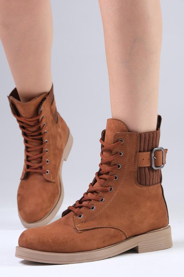 MIO GUSTO LYSSA WOMENS TAN LACE-UP OXFORD BOOTS