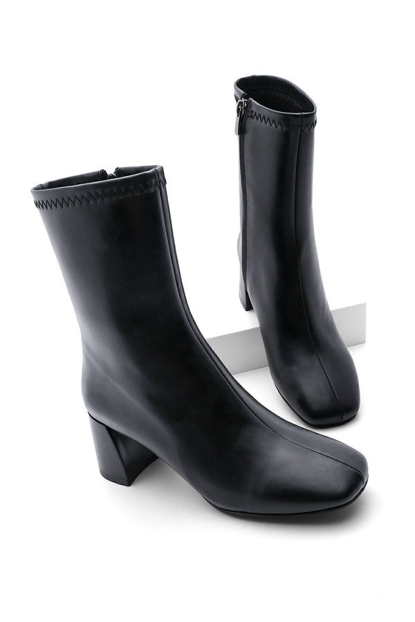 MARJIN WOMEN'S HEELED BOOTS WITH FLAT TOE ZIPPER NONAS BLACK