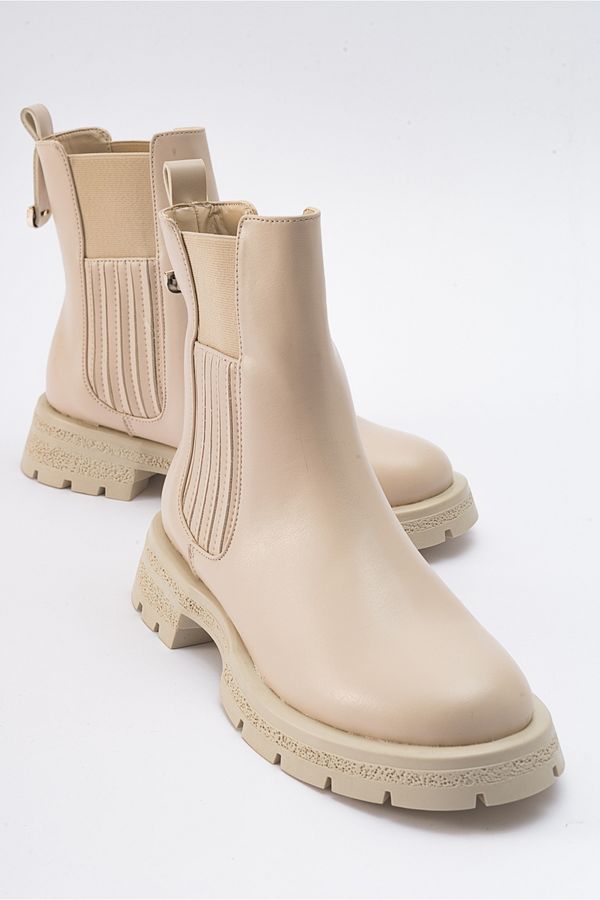 LUVISHOES DENIS BEIGE LEATHER ELASTIC WOMEN'S CHELSEA BOOTS