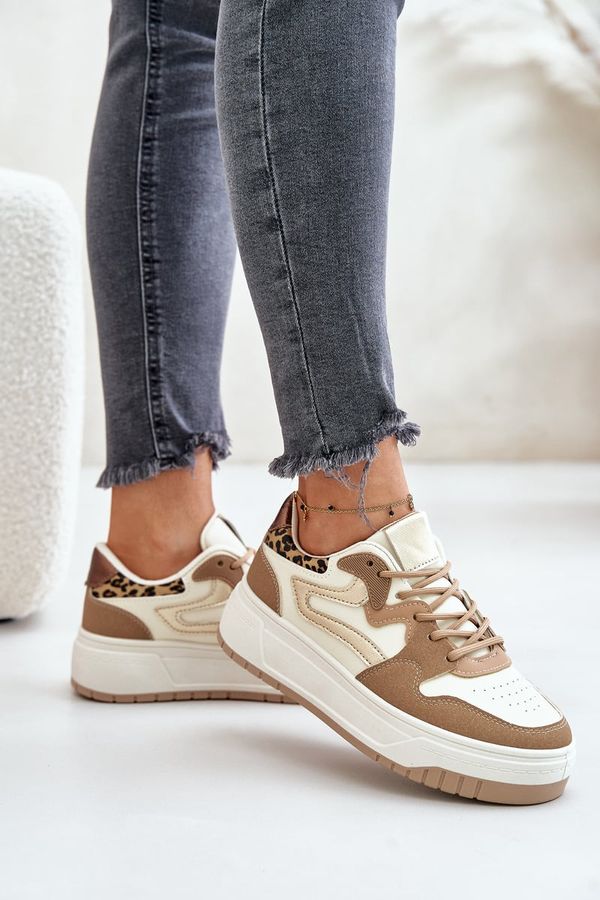 WOMEN'S SNEAKERS MADE OF ECO-LEATHER ON A PLATFORM LEOPARD BEIGE HENIZORE