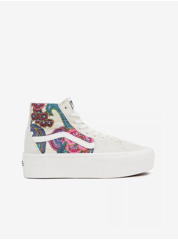 CREAM WOMEN PATTERNED ANKLE SUEDE SNEAKERS ON VANS PLATFORM - WOMEN