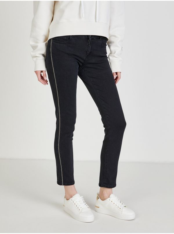 BLACK WOMENS SHORTENED STRAIGHT FIT JEANS REPLAY - WOMEN