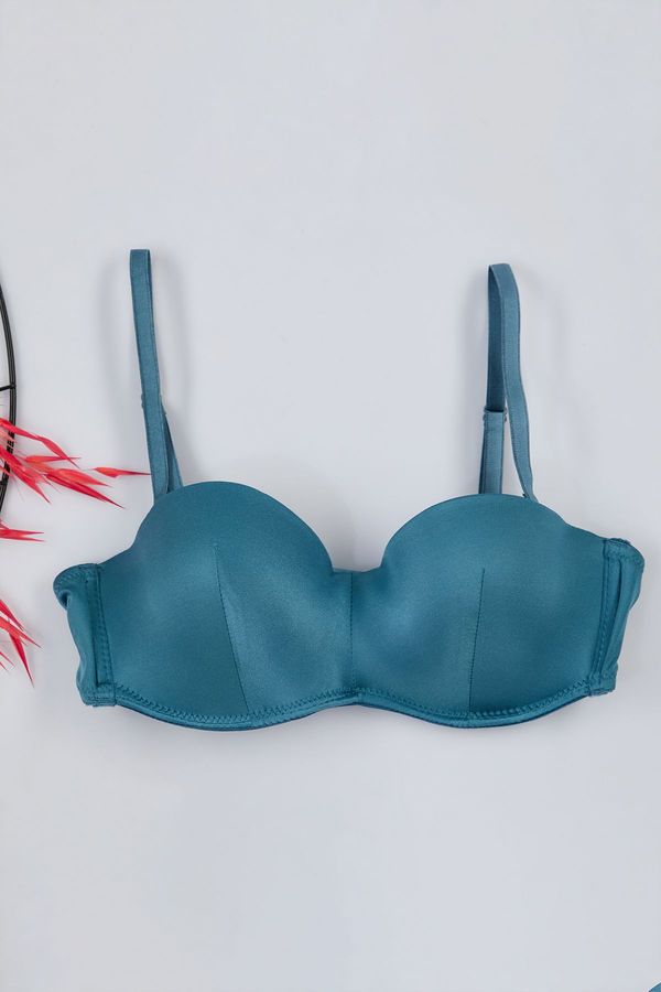 TRENDYOL BLUE PUSH-UP FULL CUP STRAPLESS KNITTED BRA WITH REMOVABLE STRING STRAPS