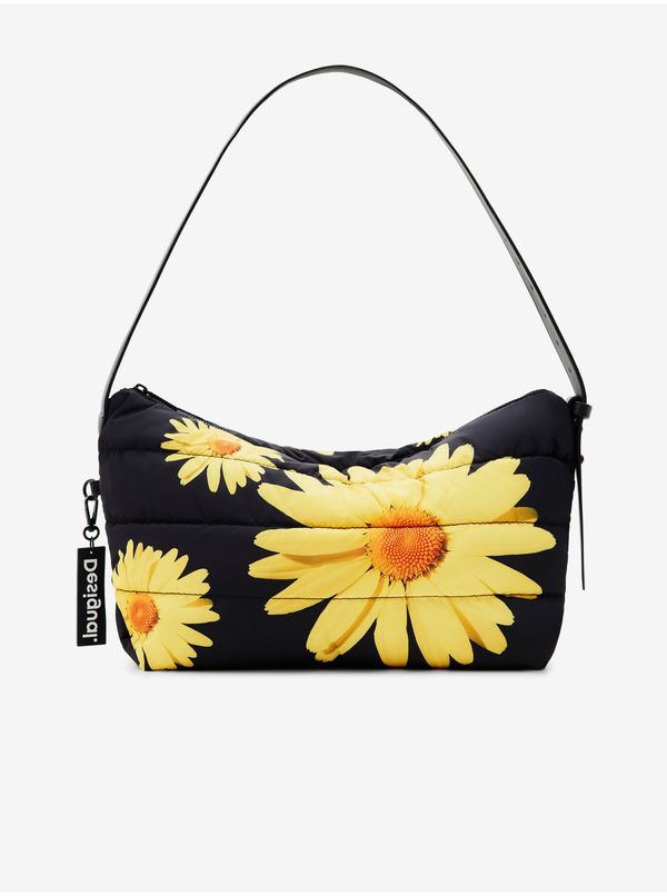 YELLOW-BLACK WOMENS FLOWERED HANDBAG DESIGUAL MARGARITAS DOVER - WOMEN