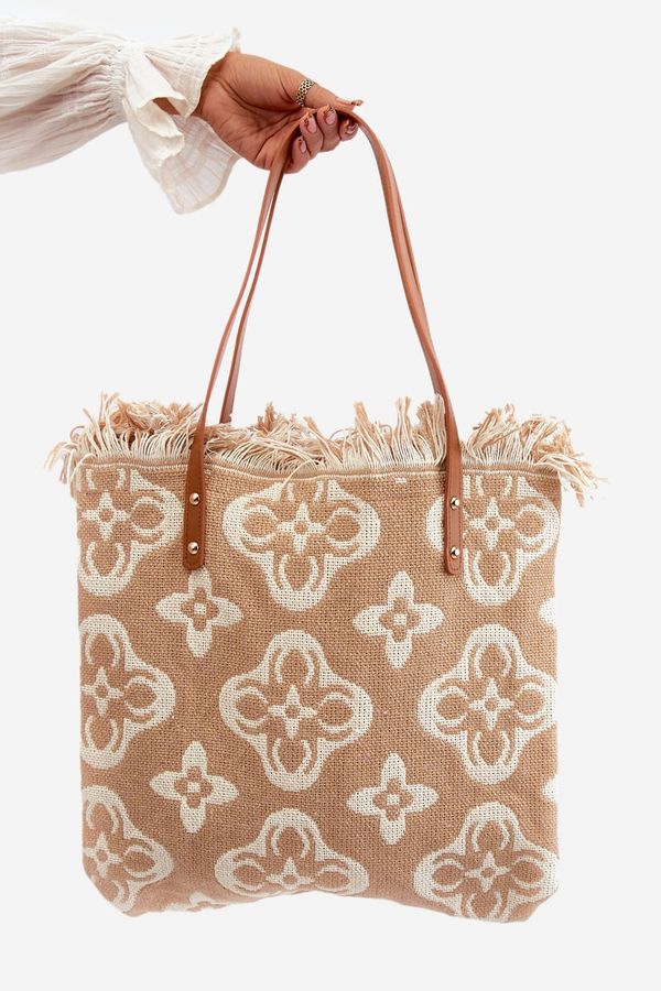 PATTERNED LARGE WOVEN BEACH BAG BROWN SADHARA
