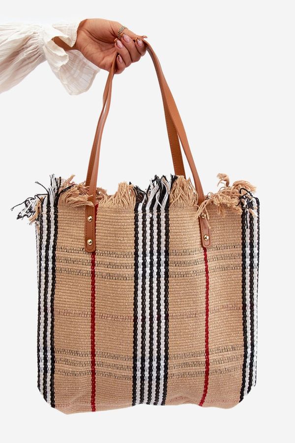 LARGE WOVEN BEACH BAG BROWN AVONAS