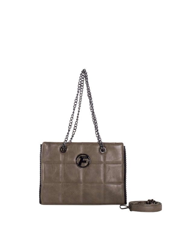 KHAKI QUILTED SHOULDER BAG WITH CHAINS
