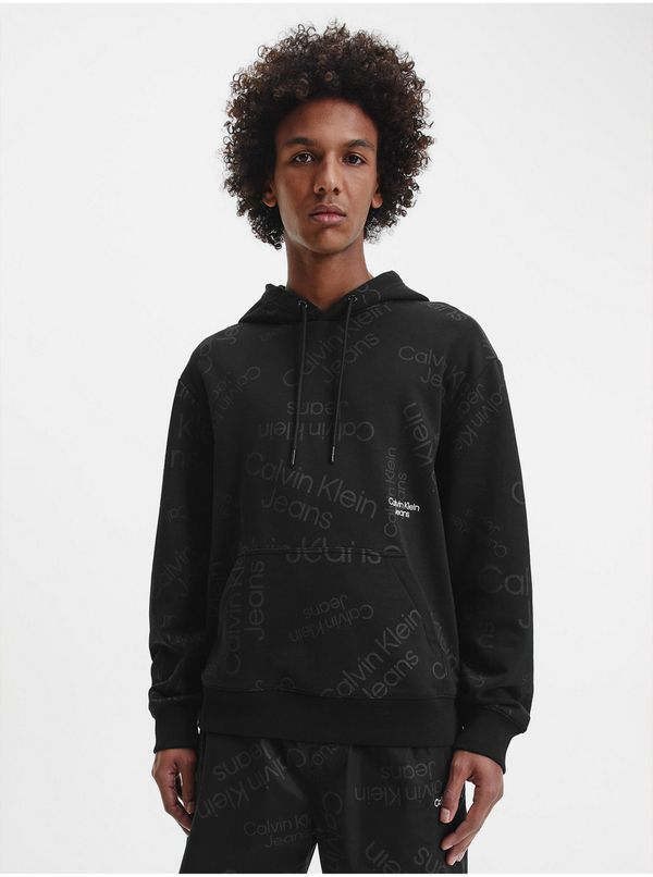 BLACK MEN'S PATTERNED HOODIE CALVIN KLEIN JEANS - MEN'S