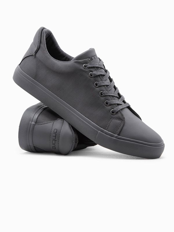OMBRE CASUAL ONE-COLOR MEN'S SNEAKERS WITH COMBINED MATERIALS - GRAY