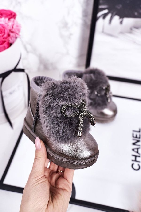GIRLS' SNOWY WARM BOOTS WITH FUR DARK GREY AURORA