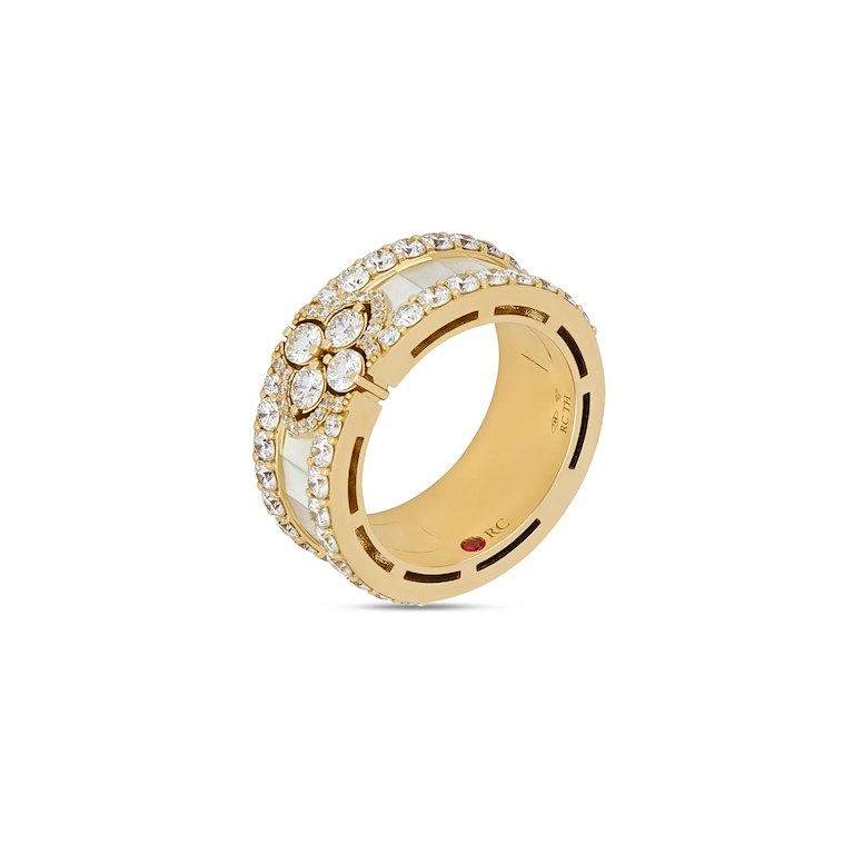 Love in Verona 18k yellow gold pave diamonds ring with mother of pearl