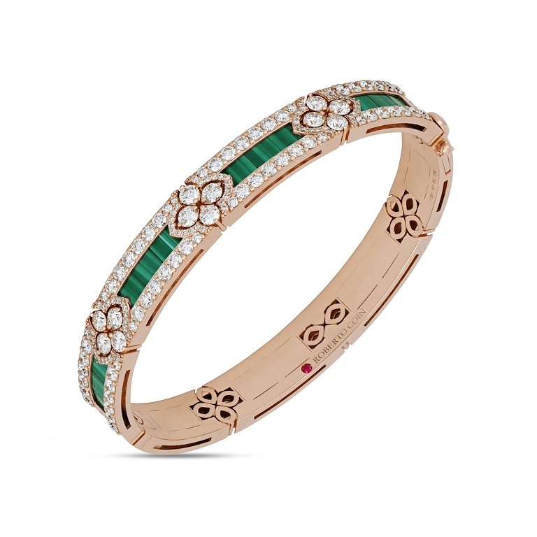 Love in Verona 18k rose gold full pave diamonds bangle with malachite