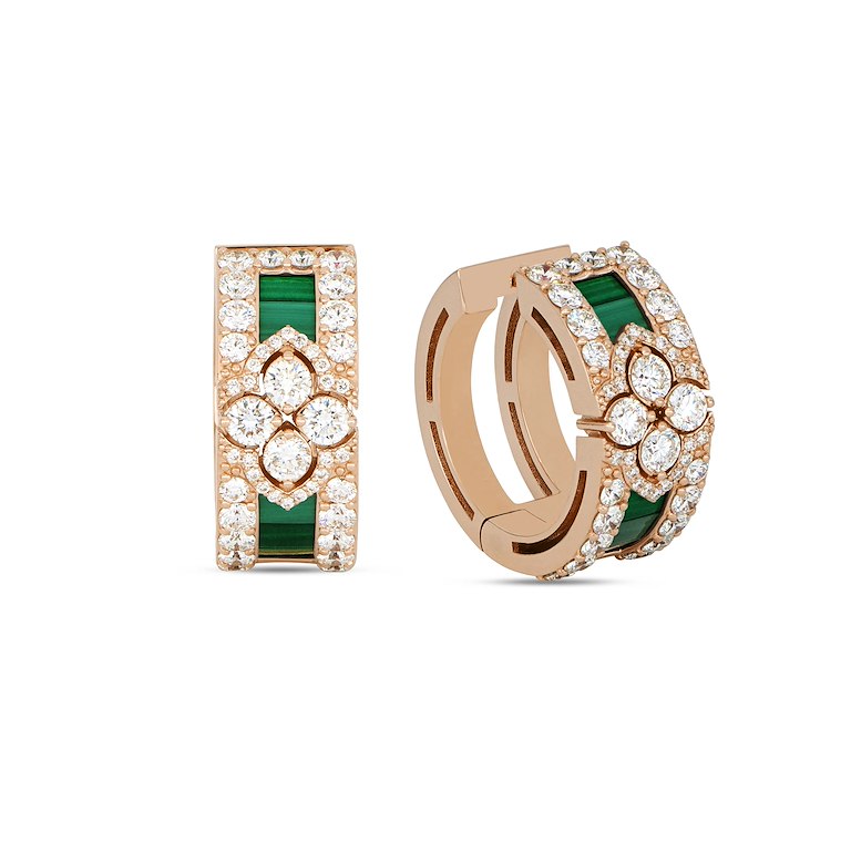 Love in Verona 18k rose gold full pave diamonds hoop earrings with malachite