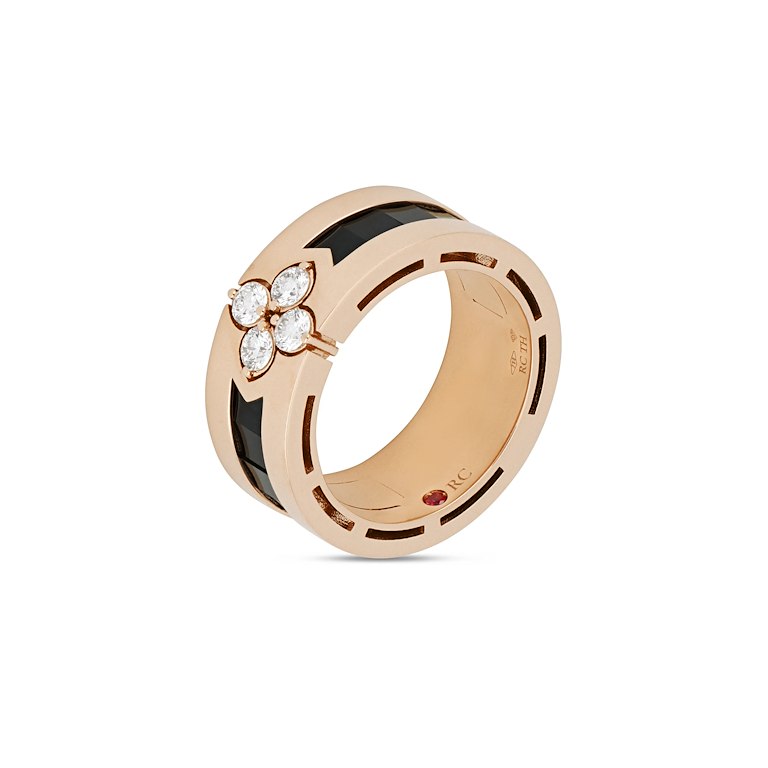 Love in Verona 18k rose gold diamonds ring with black jade