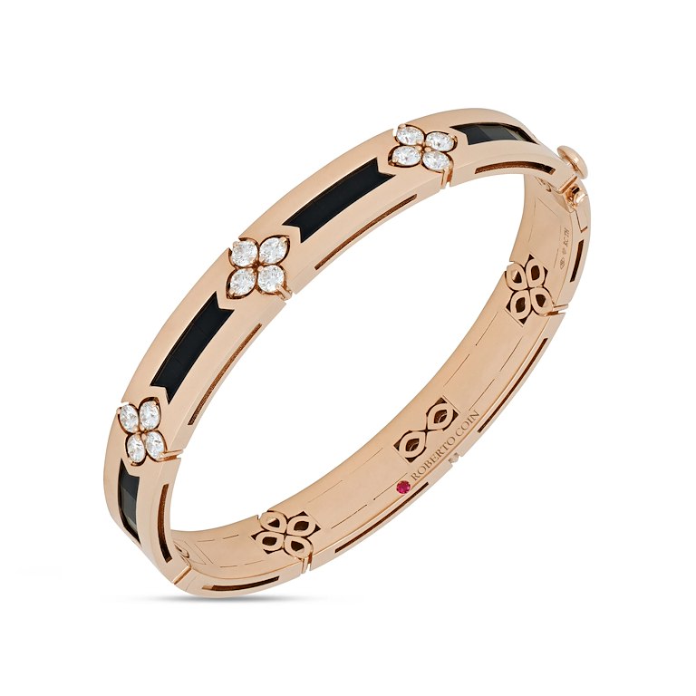 Love in Verona 18k rose gold diamonds bangle with black jade