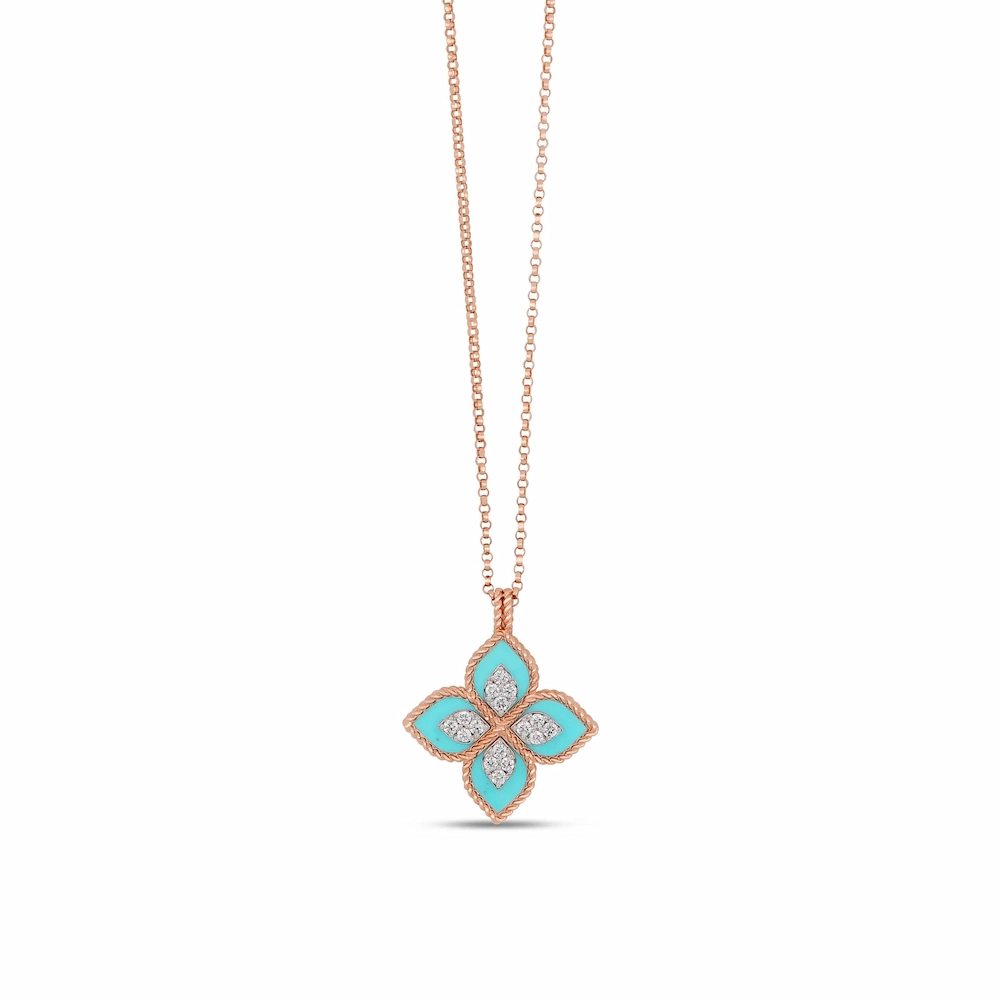 Princess Flower pendant with diamonds and turquoise