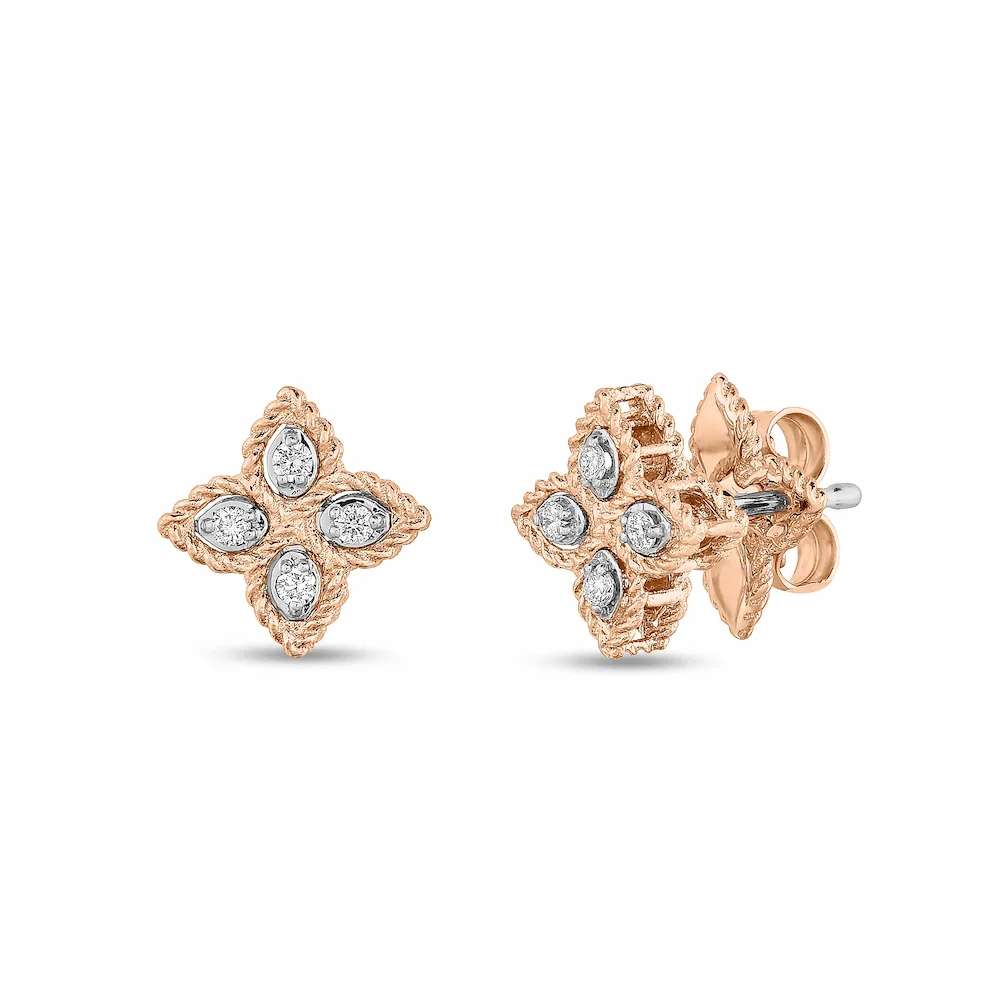 Princess Flower earrings with diamonds - 18kt rose gold