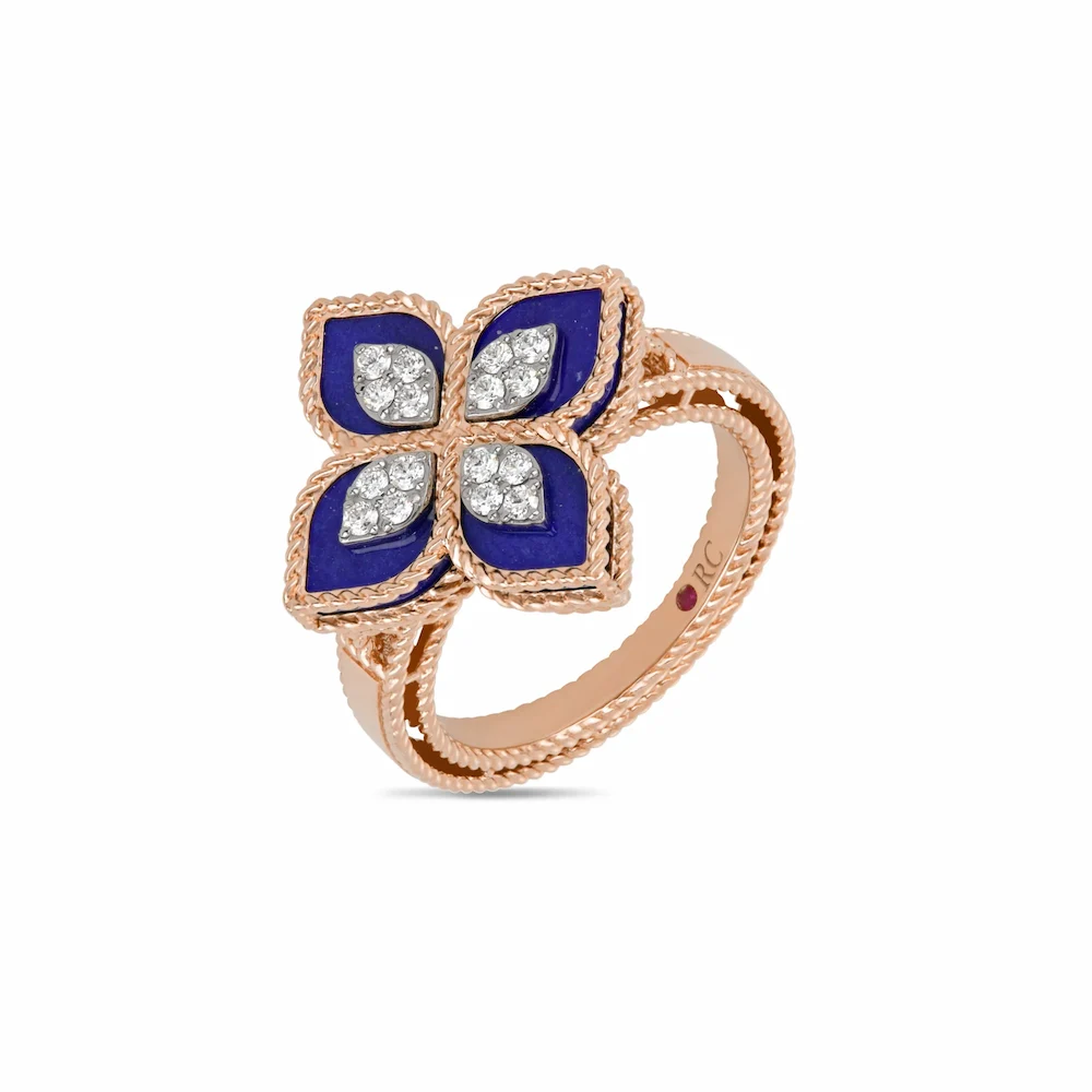 Princess Flower ring with diamonds and lapis