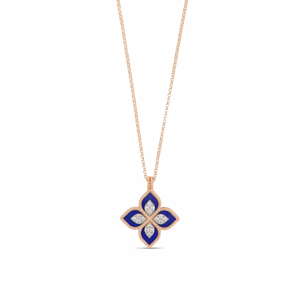 Princess Flower pendant with diamonds and lapis