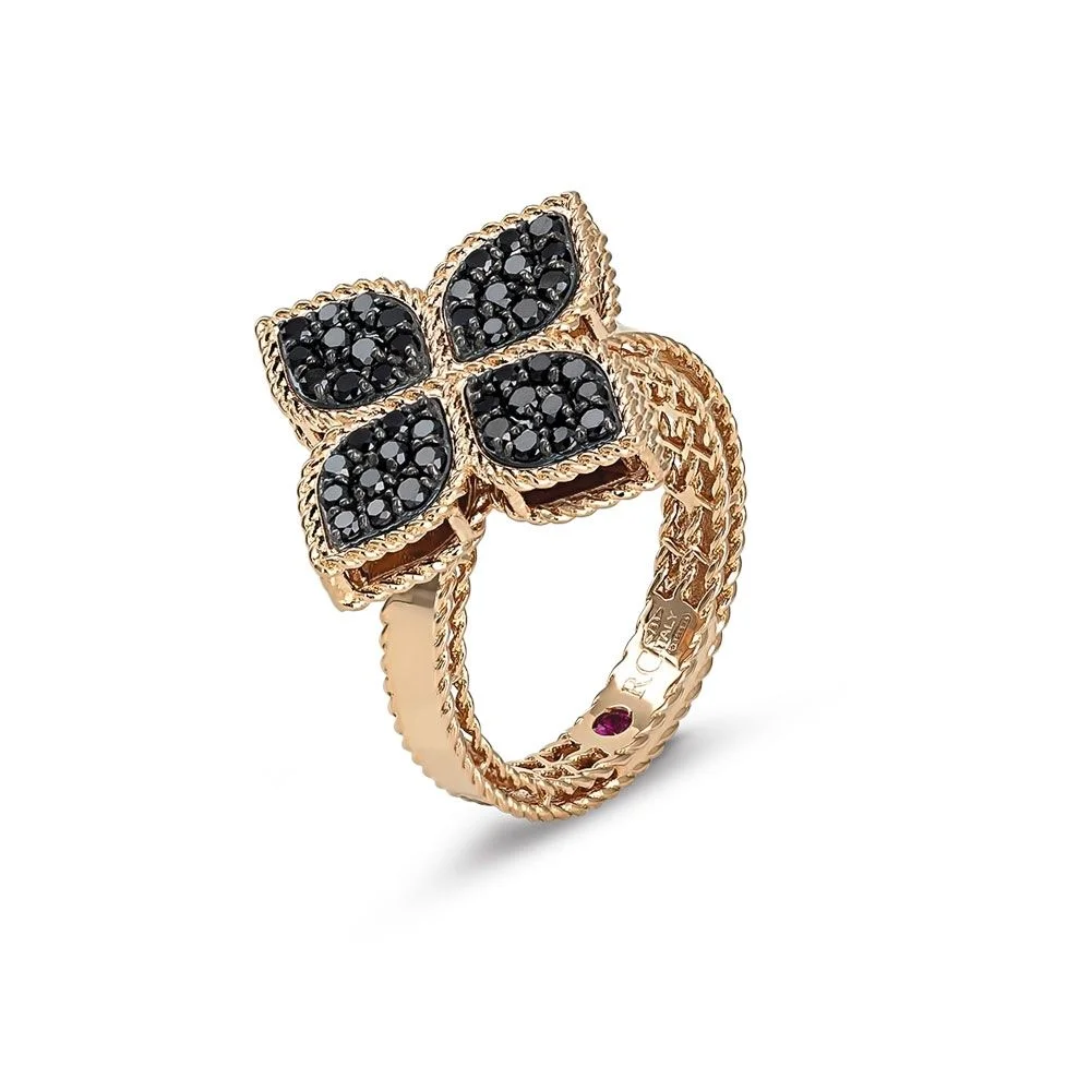 Princess Flower ring with black diamonds