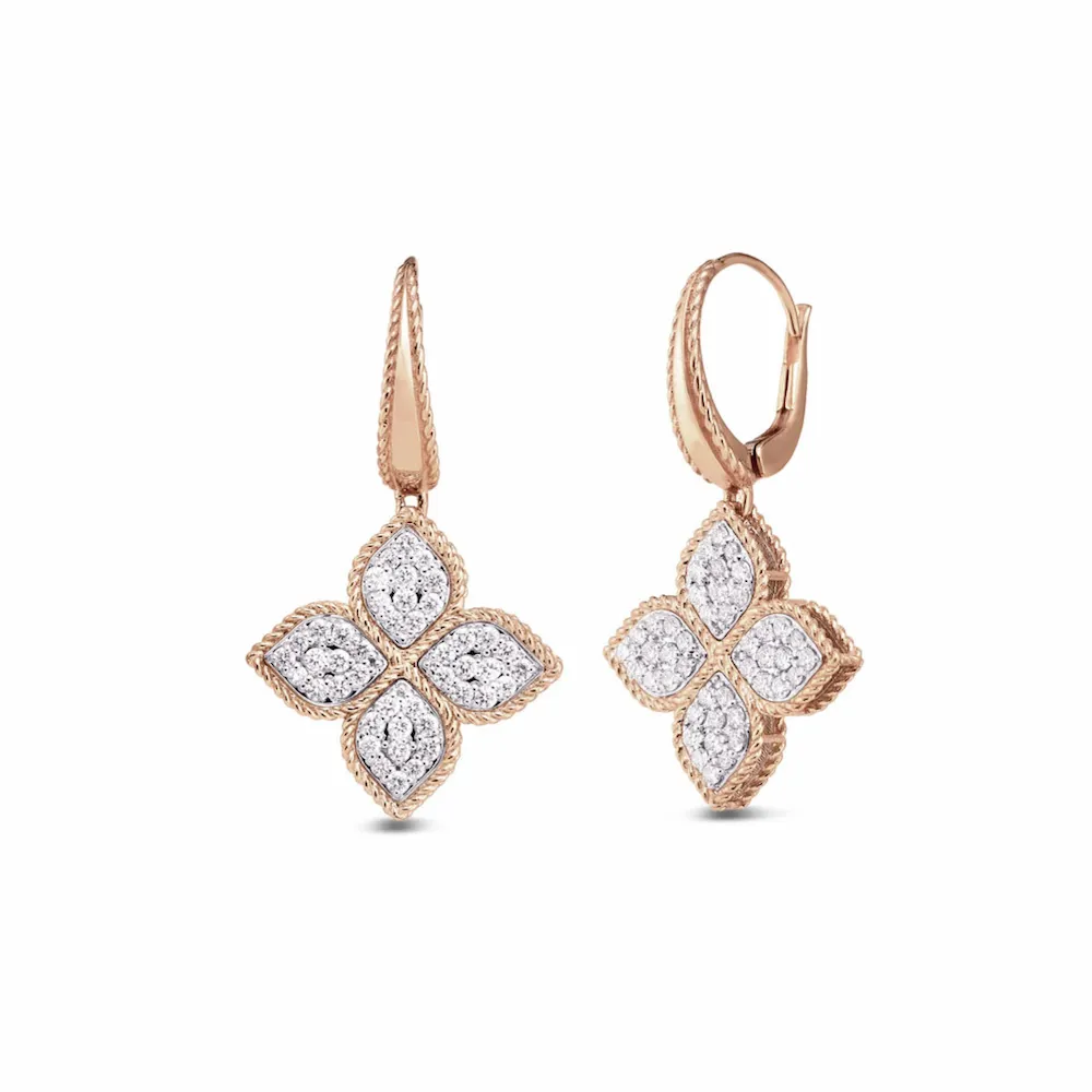 Princess Flower earrings with diamonds - 18kt rose gold